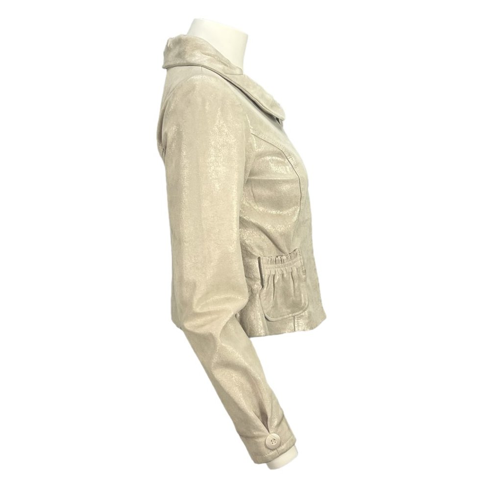 Danier Ivory Gold Shimmer Neutral Leather Jacket Sz 2… - Gem